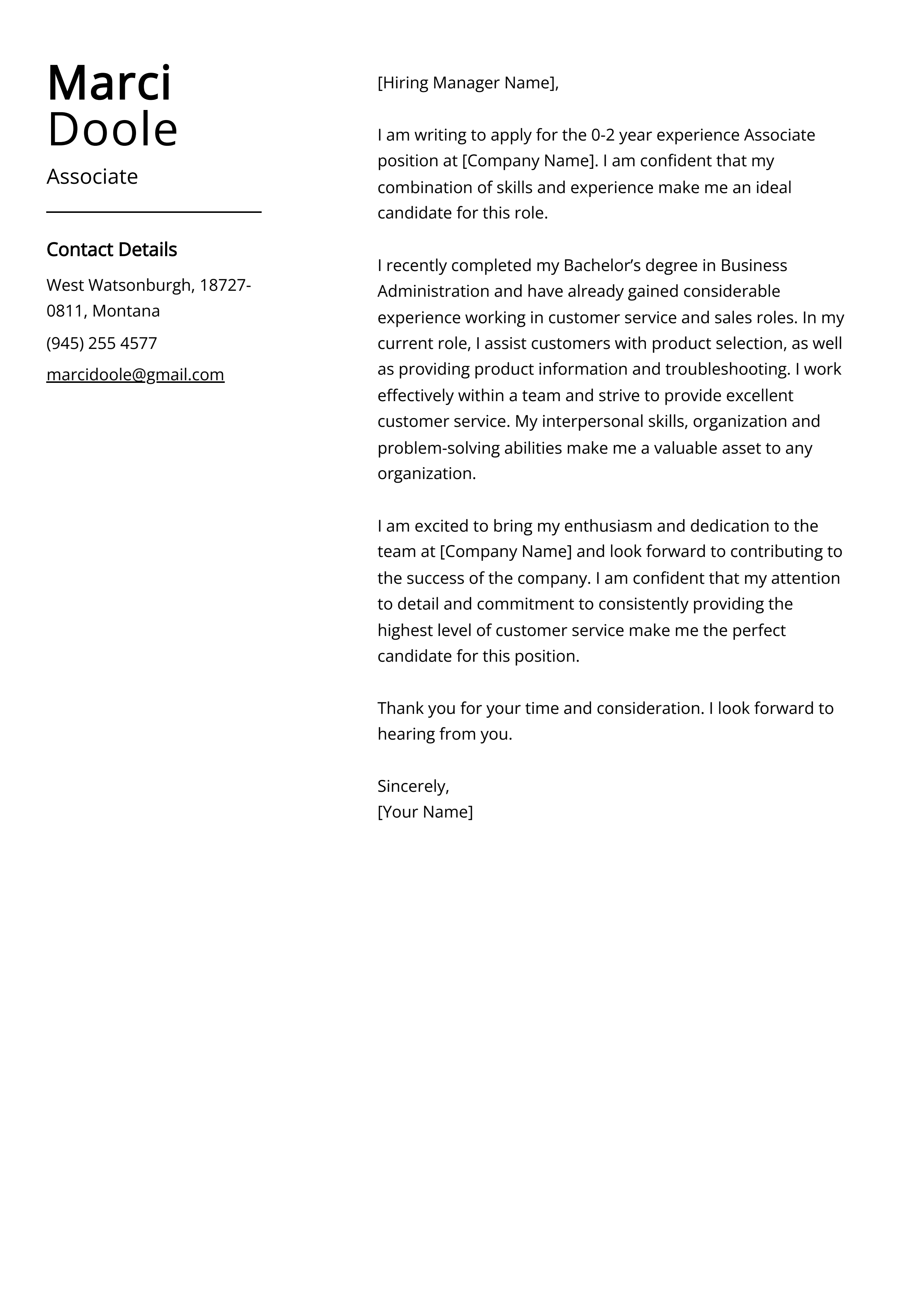 Associate Cover Letter Example For 2024