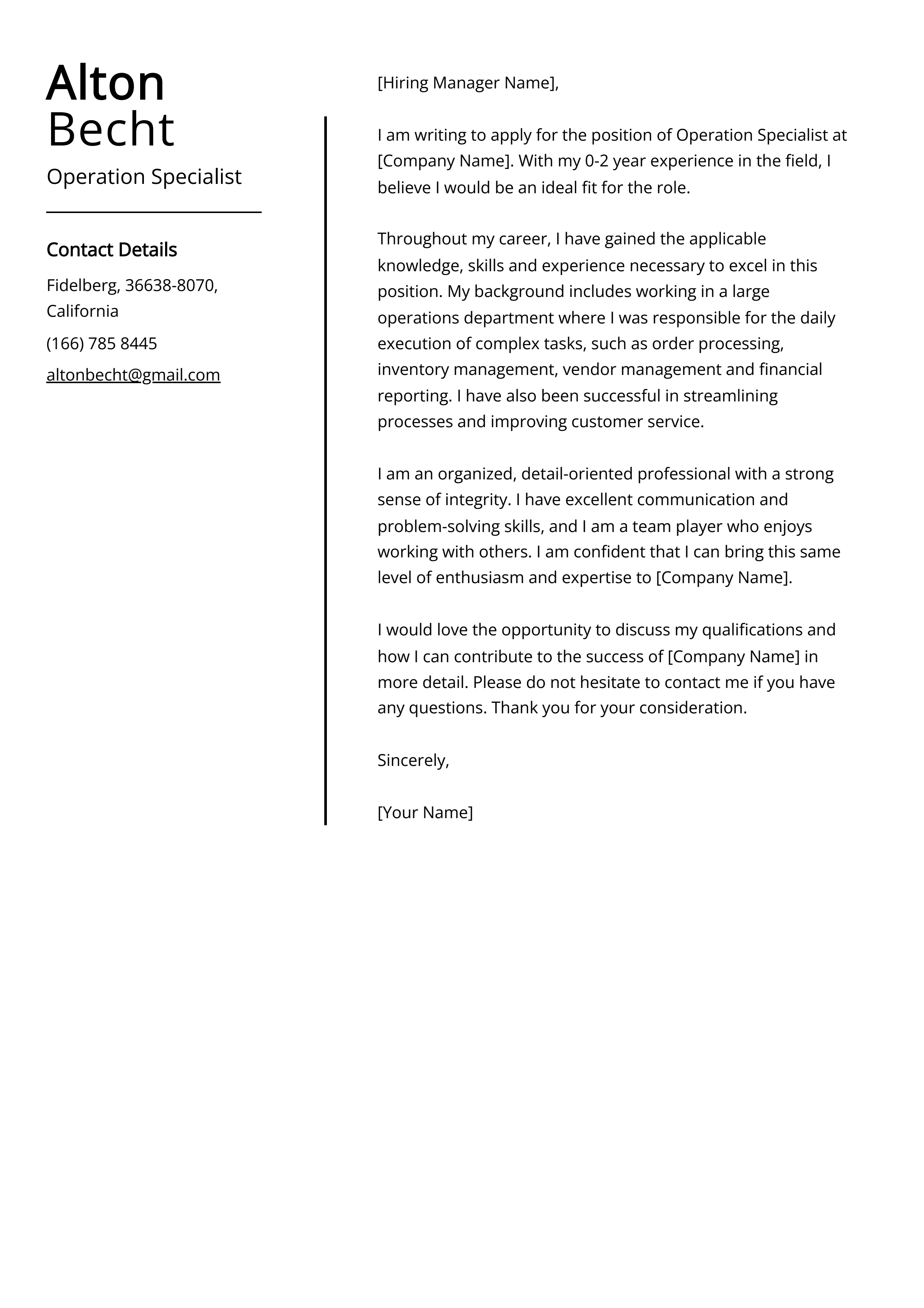 Operation Specialist Cover Letter Job Description Sample Guide Operation Specialist Cover Letter Job Description Sample Guide
