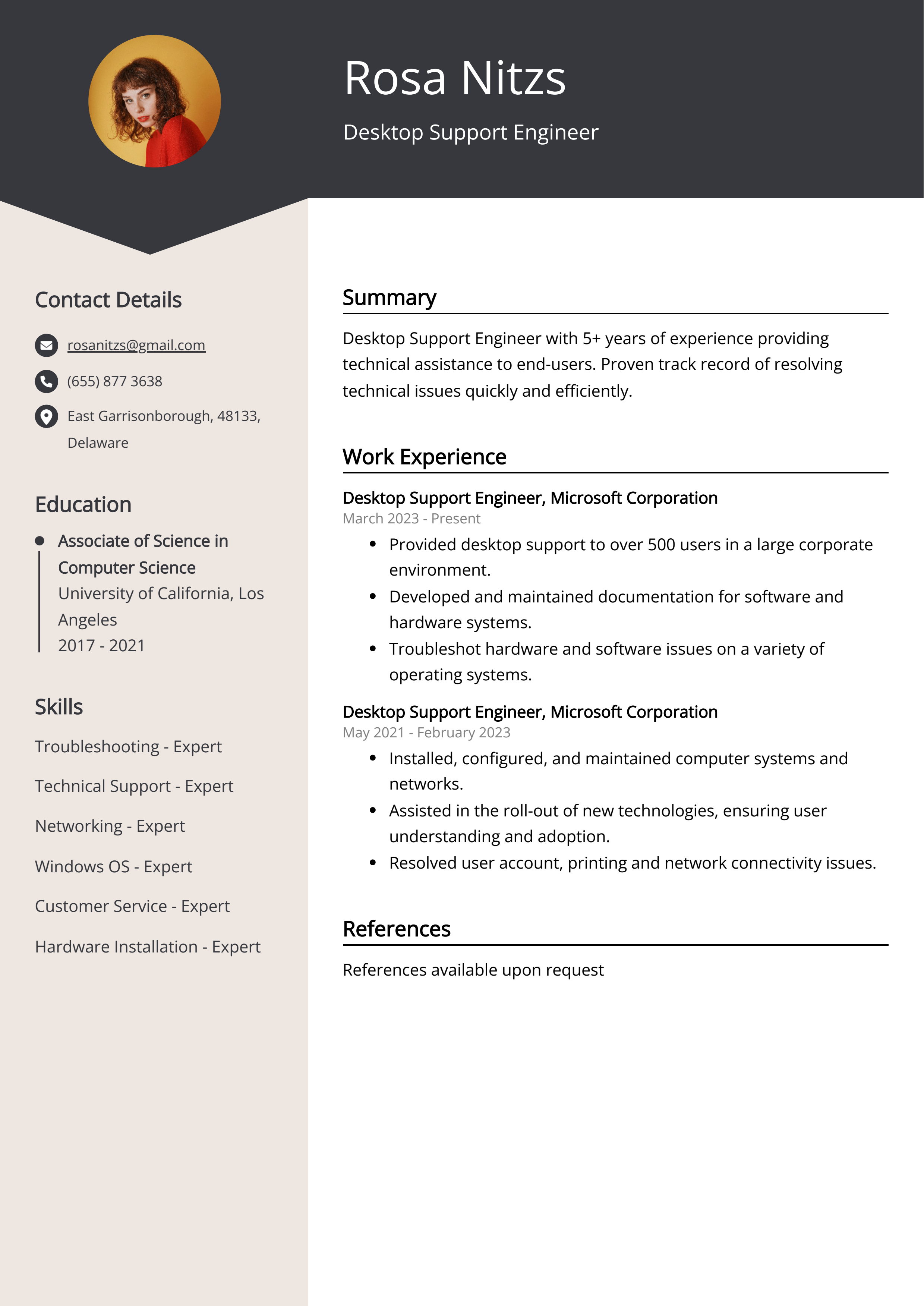 Desktop Support Engineer CV Example For 2024