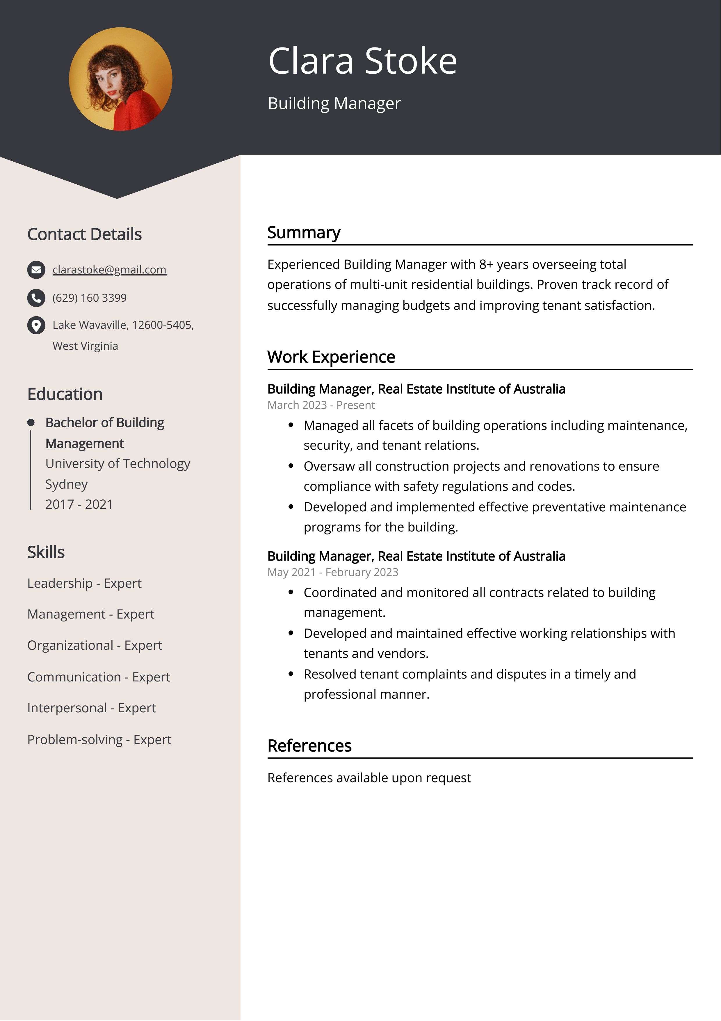 Building Manager Resume Example For 2024