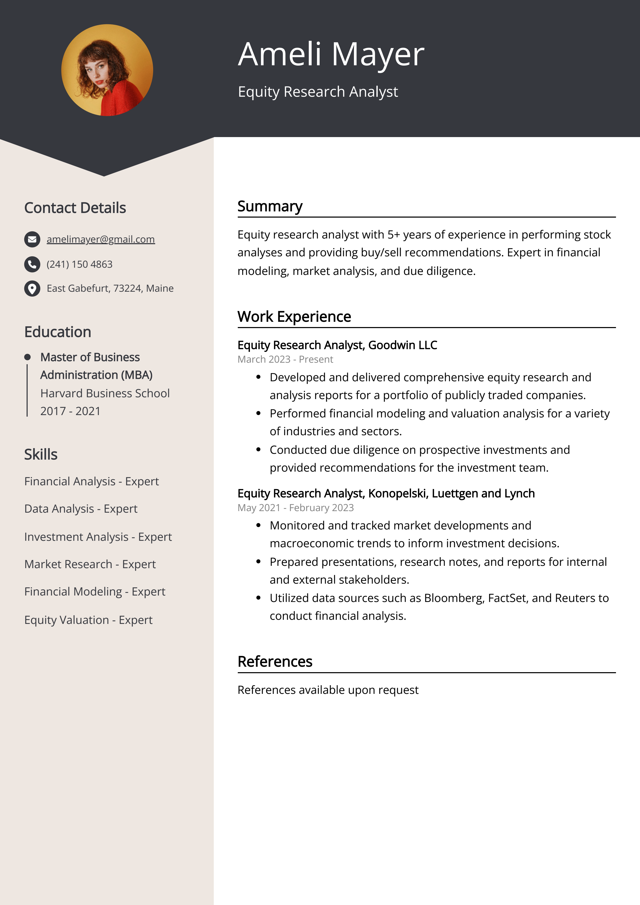 Equity Research Analyst Resume Example For 2024 Equity Research Analyst Resume Example For 2024