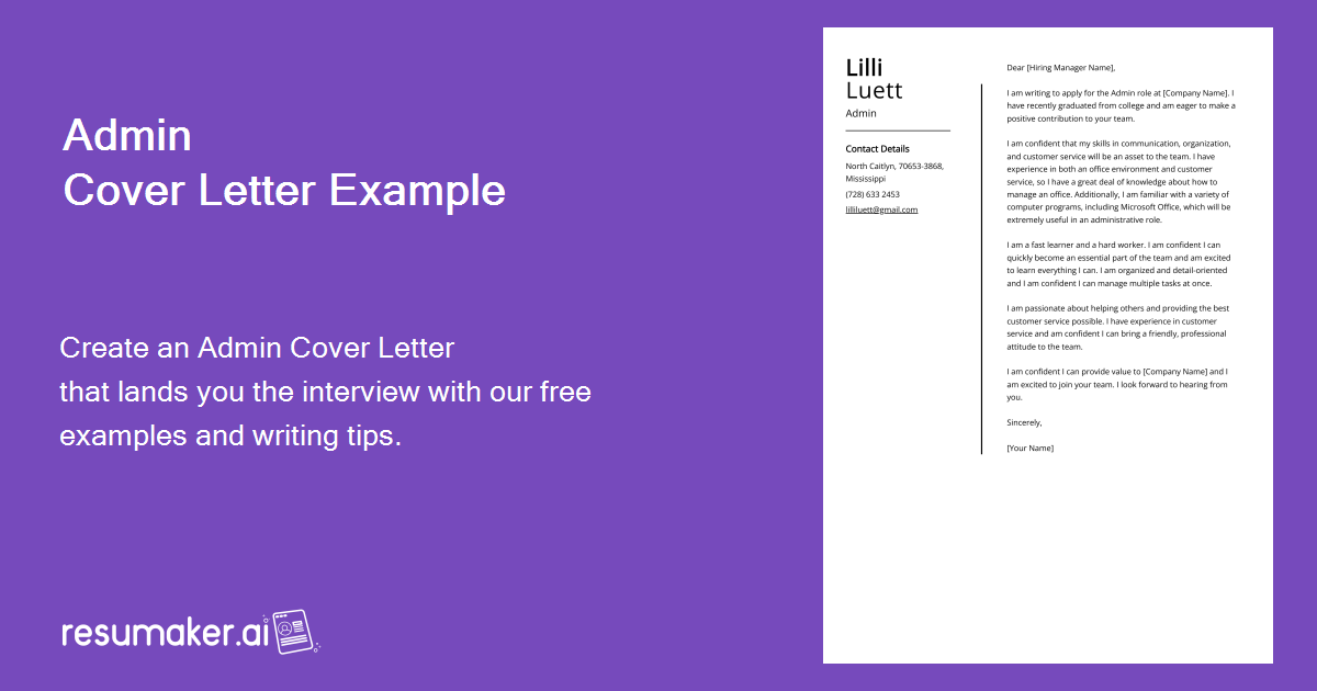 Admin cover letter store