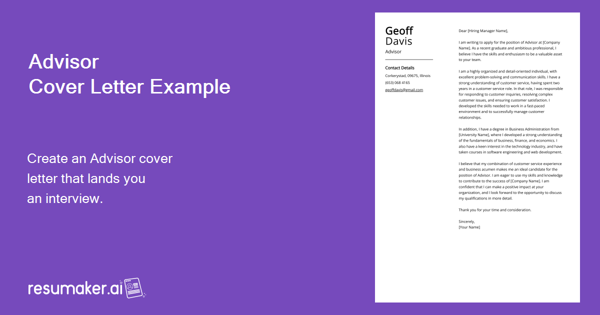 Advisor Cover Letter Example for 2024