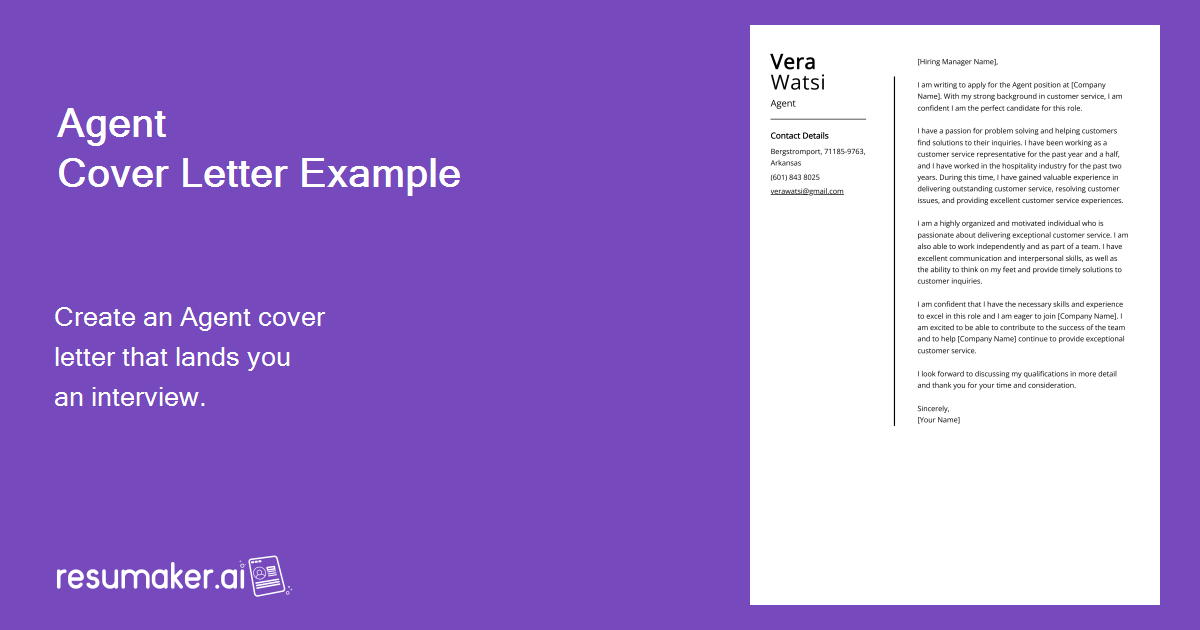 Agent Cover Letter Example for 2024
