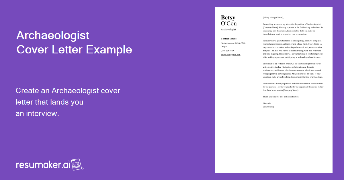 Archaeologist Cover Letter Example for 2025