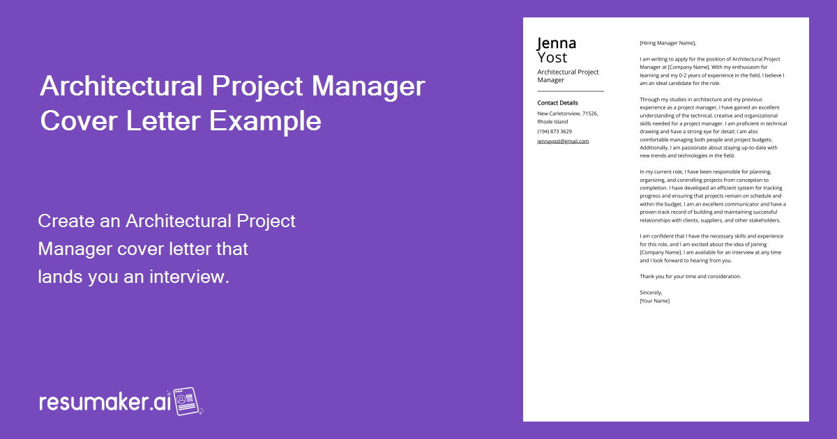 Architectural Project Manager Cover Letter Example for 2025