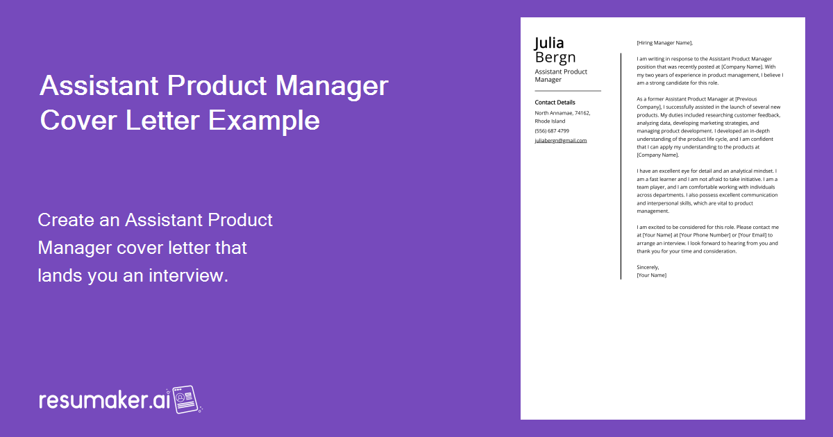 Assistant Product Manager Cover Letter Example for 2025