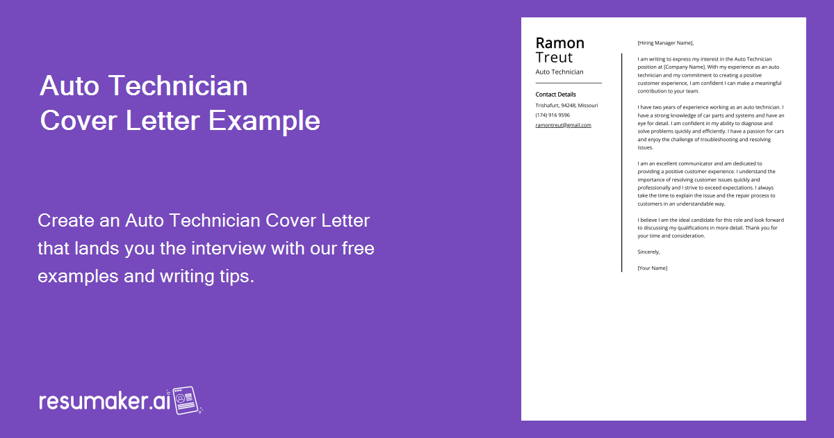 Auto Technician Cover Letter Example (Free Guide)