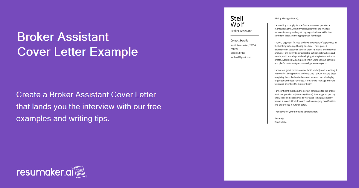 Broker Assistant Cover Letter Example (Free Guide)