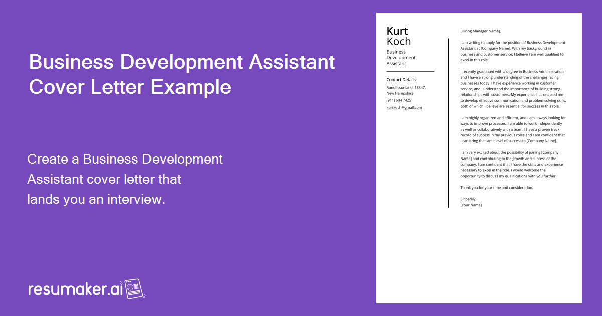 Business Development Assistant Cover Letter Example for 2025