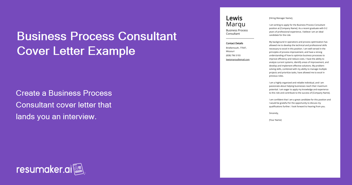 Business Process Consultant Cover Letter Example for 2025