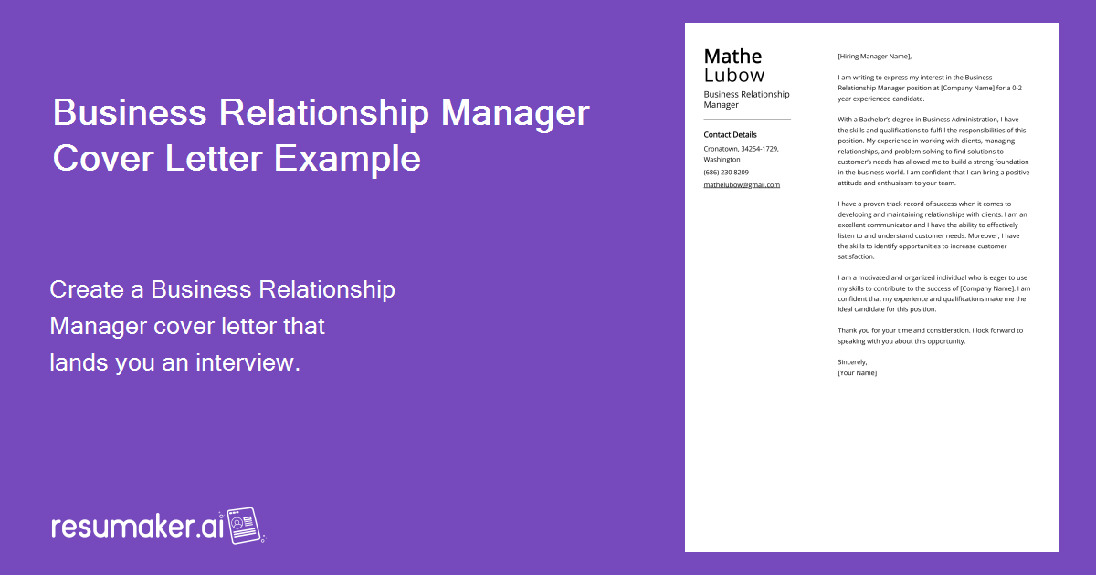 Business Relationship Manager Cover Letter Example for 2024