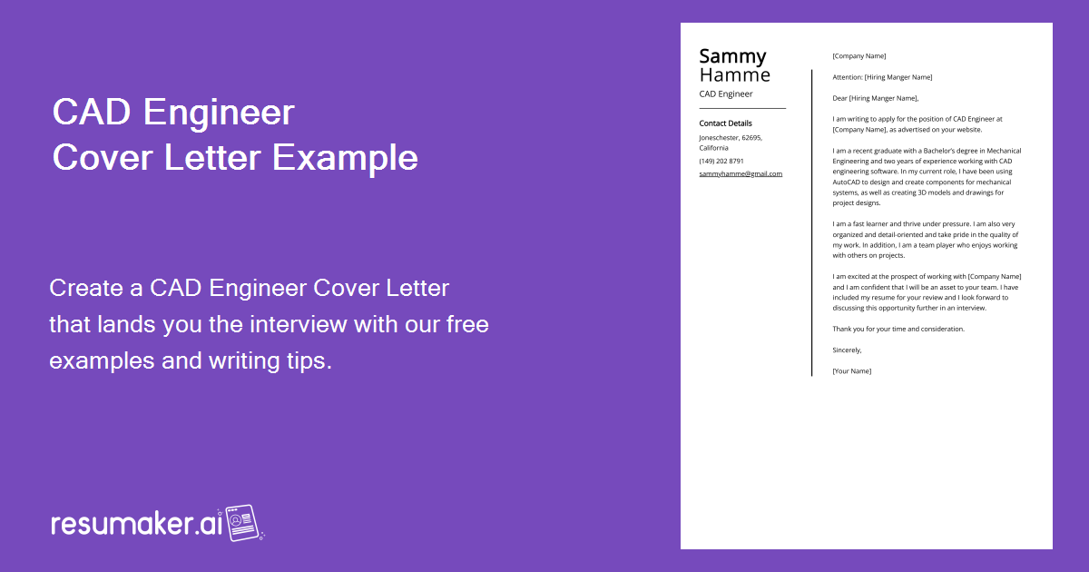 CAD Engineer Cover Letter Example (Free Guide)