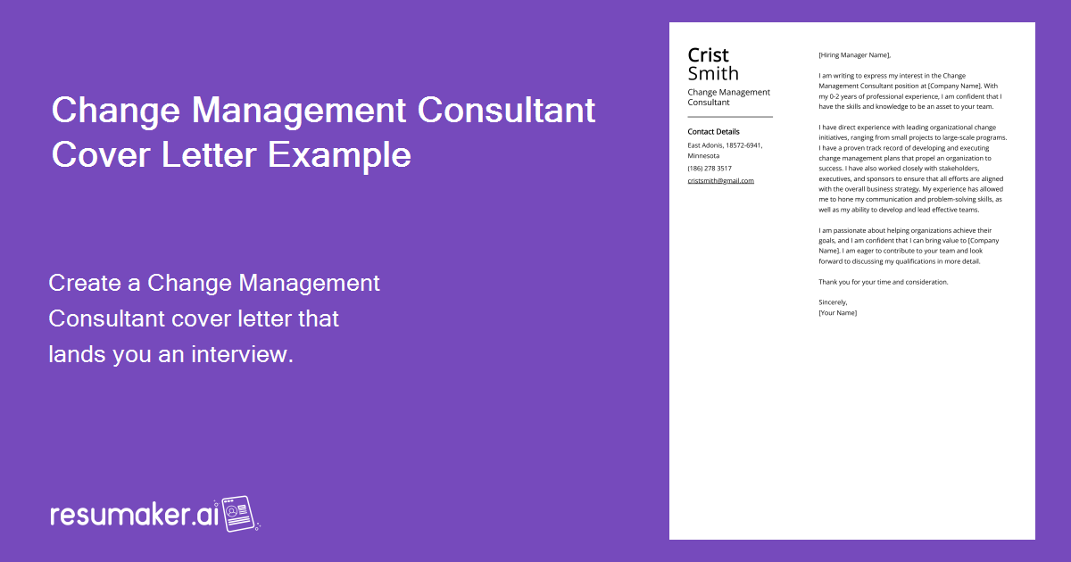 Change Management Consultant Cover Letter Example for 2025