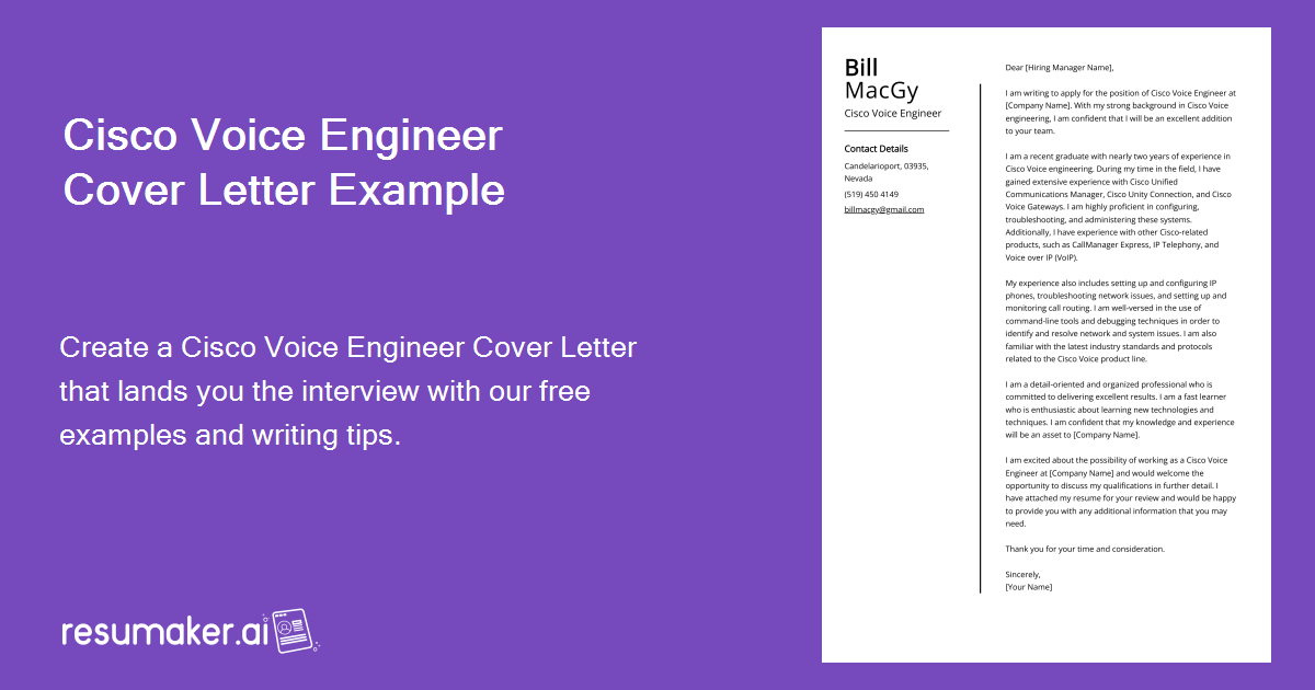 Cisco Voice Engineer Cover Letter Example (Free Guide)