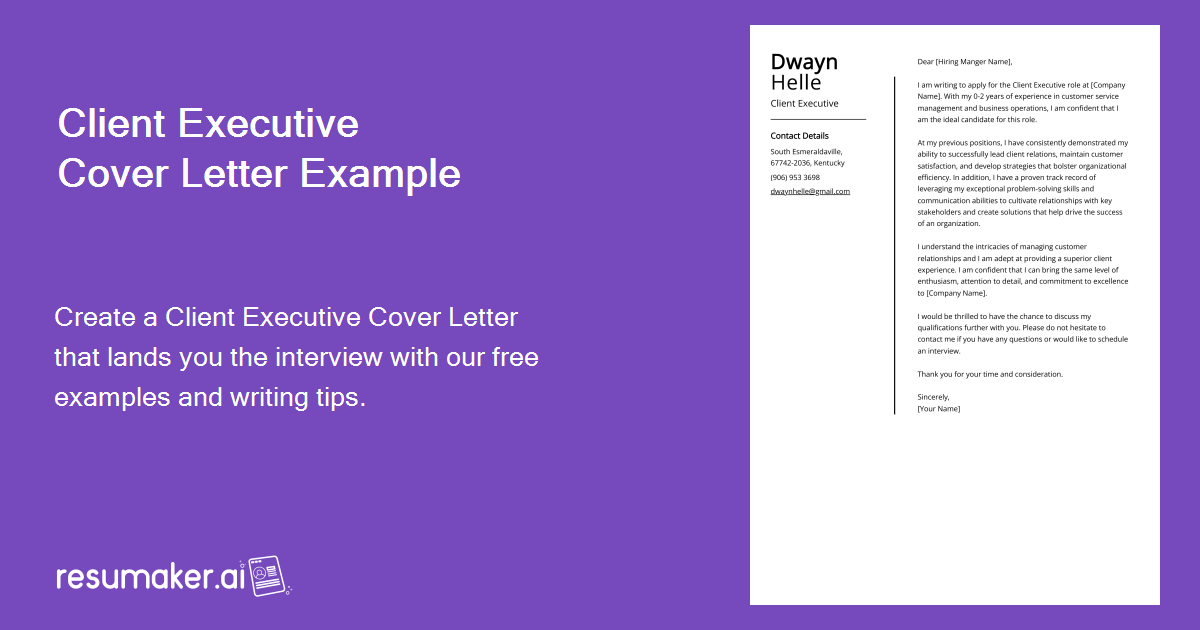 Client Executive Cover Letter Example (Free Guide)