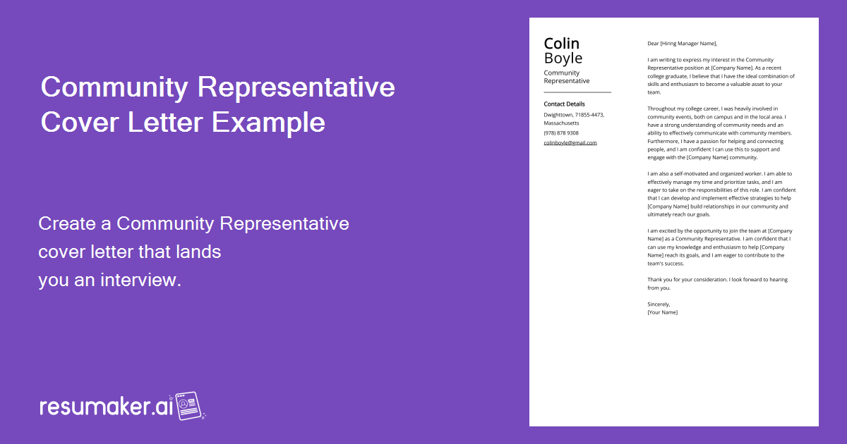Community Representative Cover Letter Example for 2024