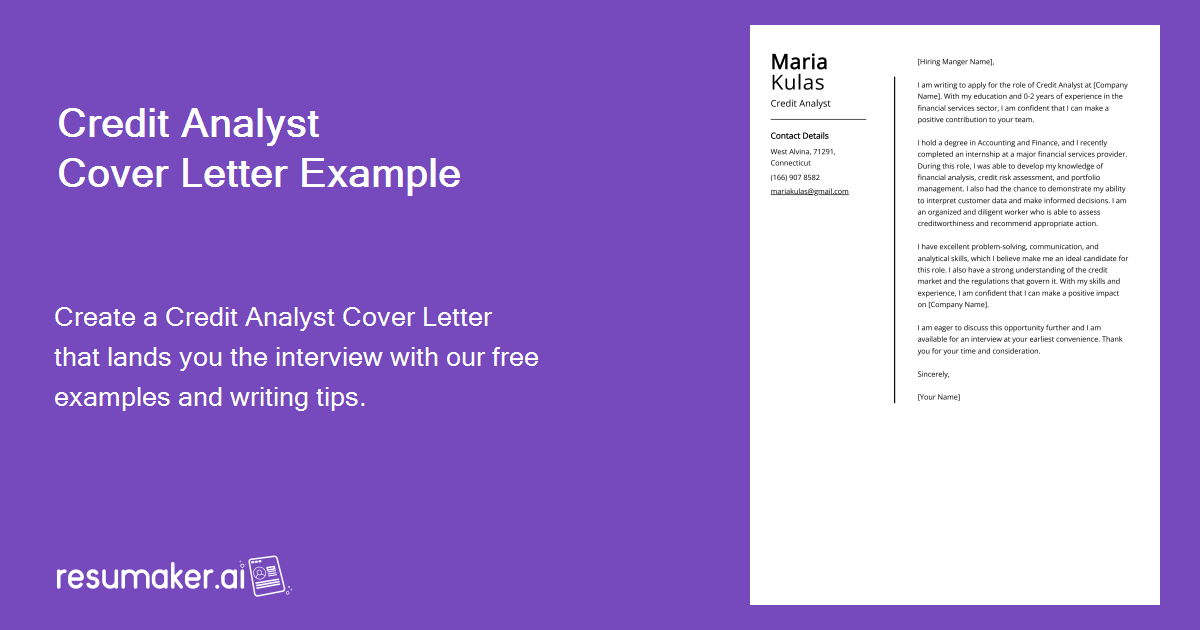Credit Analyst Cover Letter Free Online Resume Builder To Get Hired In