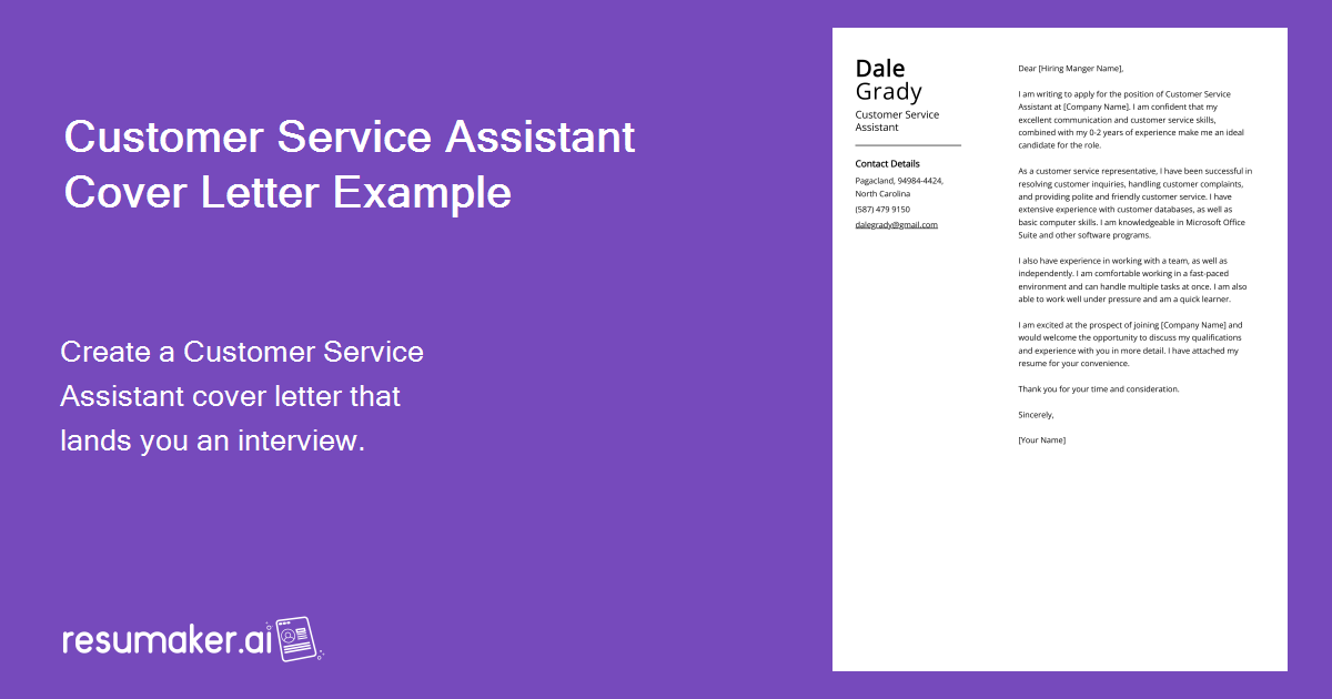 Customer Service Assistant Cover Letter Example for 2024