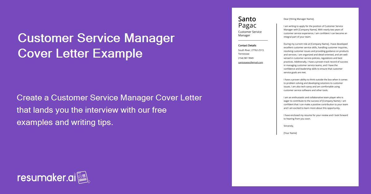 Customer Service Manager Cover Letter Example (Free Guide)