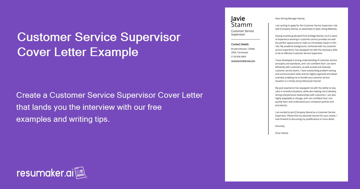 Customer Service Supervisor Cover Letter Example (Free Guide)
