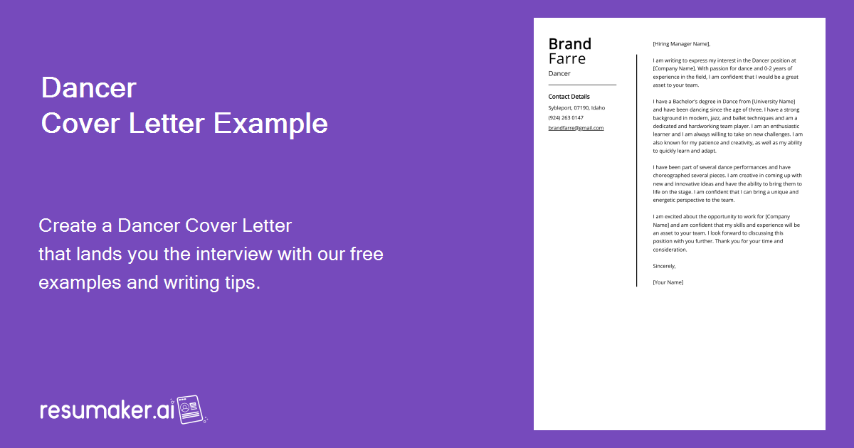 Dancer Cover Letter Example (Free Guide)