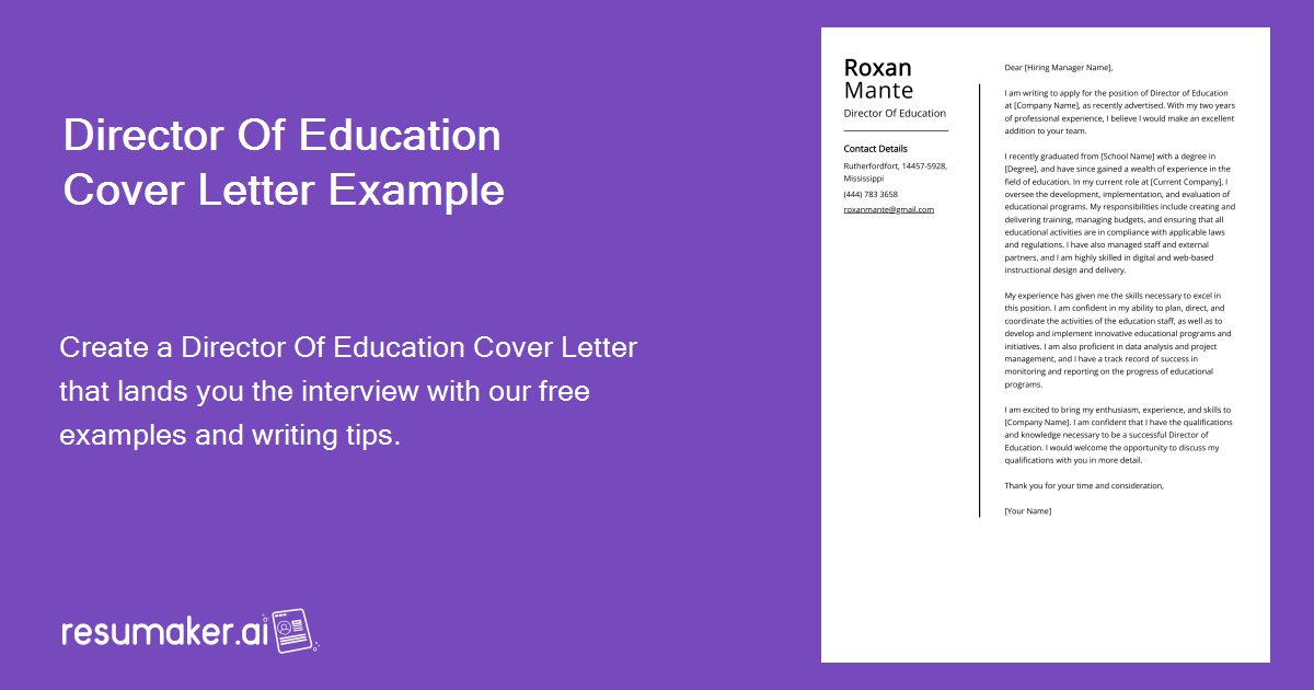 Director Of Education Cover Letter Example (Free Guide)
