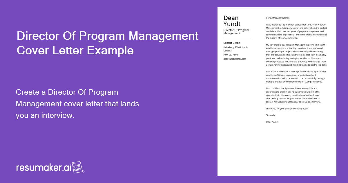 Director Of Program Management Cover Letter Example for 2024