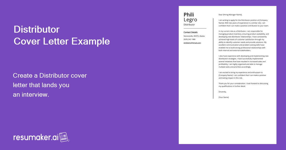Distributor Cover Letter Example for 2024