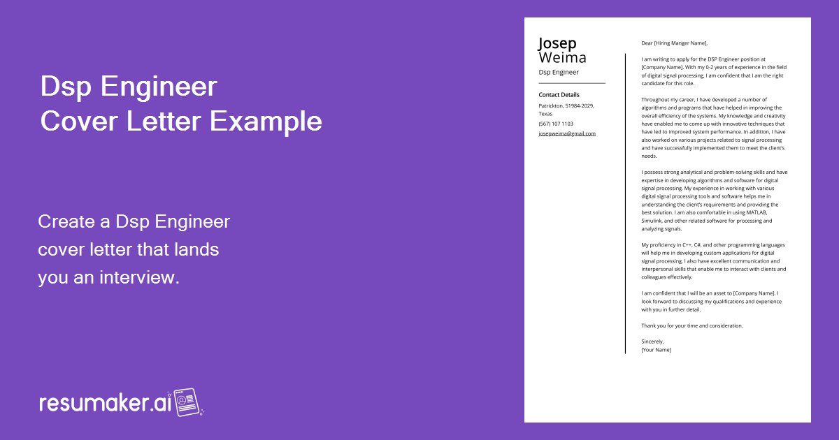 Dsp Engineer Cover Letter Example for 2024 Dsp Engineer Cover Letter Example for 2024