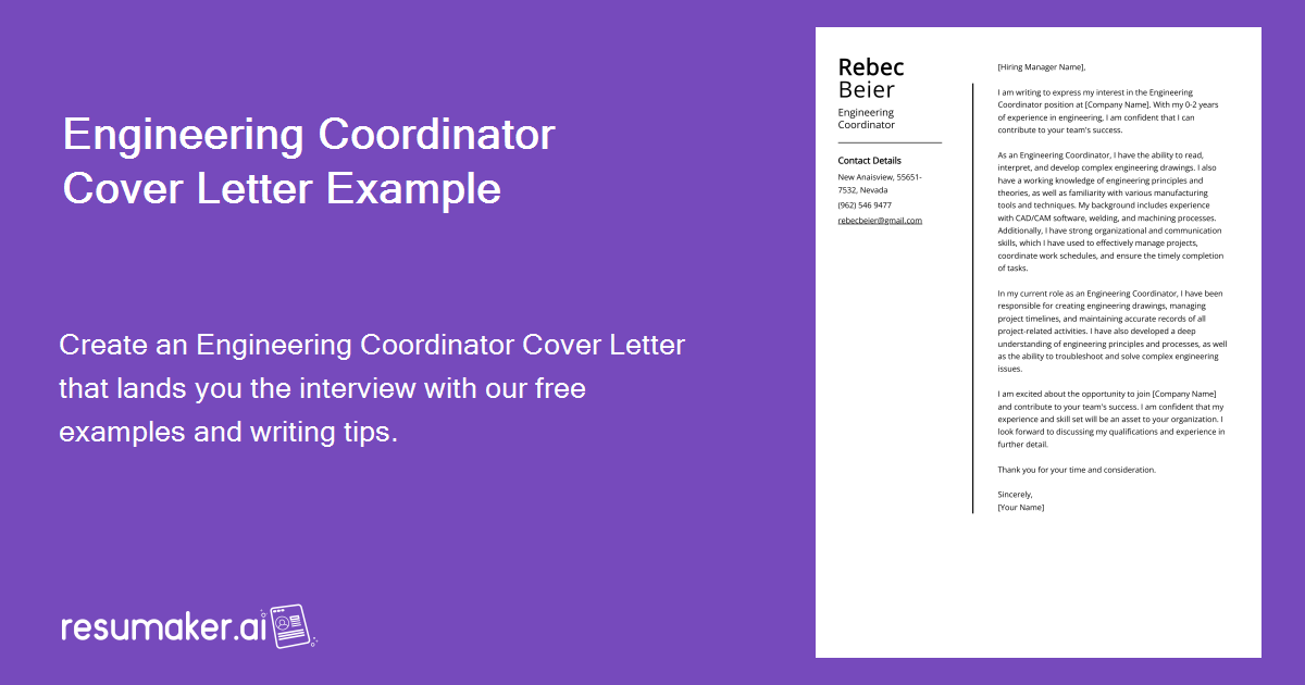 Engineering Coordinator Cover Letter Example (Free Guide)