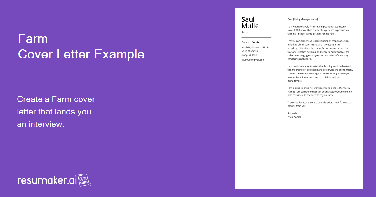 Farm Cover Letter: Sample & Guide (Entry Level & Senior Jobs)