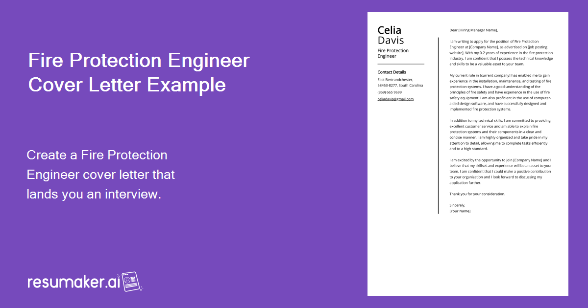 Fire Protection Engineer Cover Letter: Sample & Guide (Entry Level ...