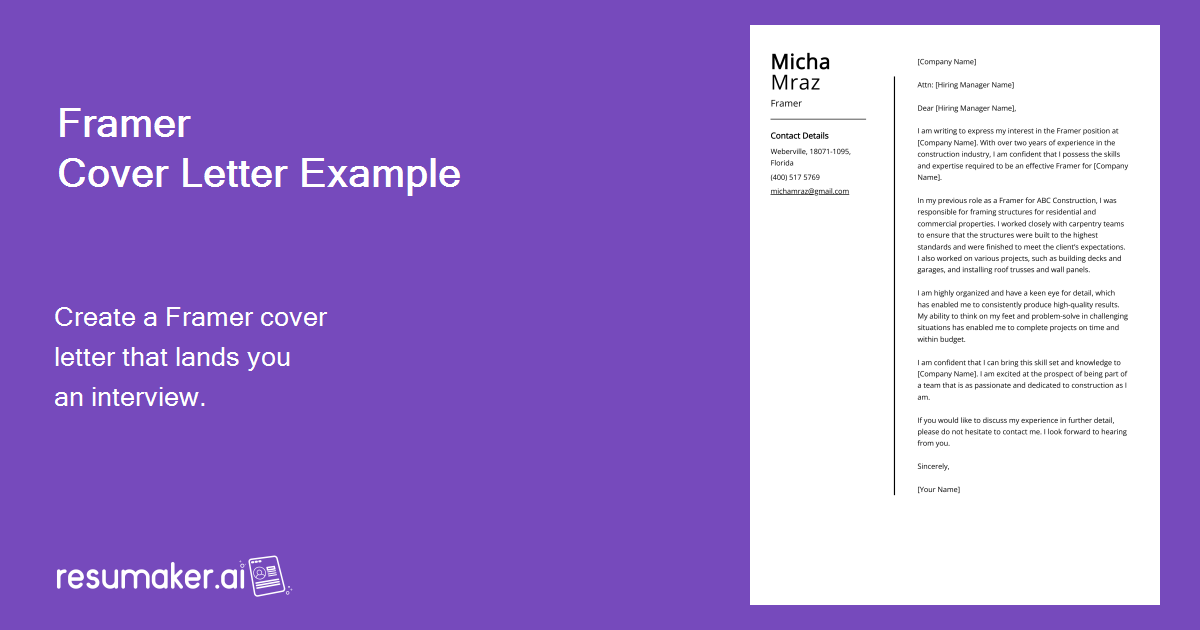 Framer Cover Letter: Sample & Guide (Entry Level & Senior Jobs)