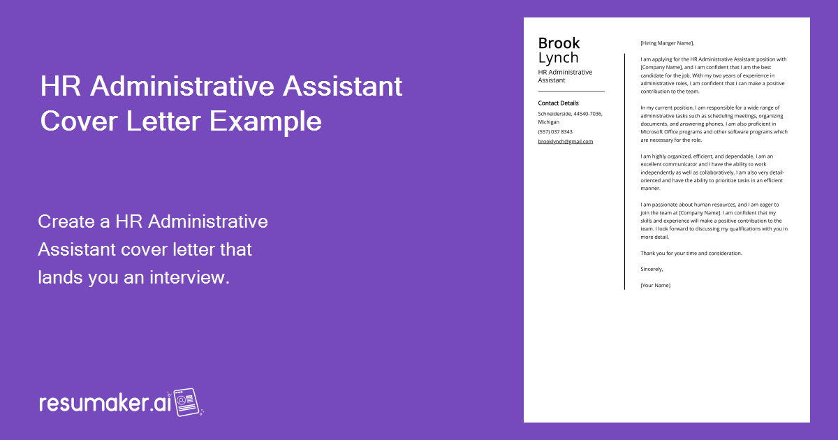HR Administrative Assistant Cover Letter: Sample & Guide (Entry Level ...