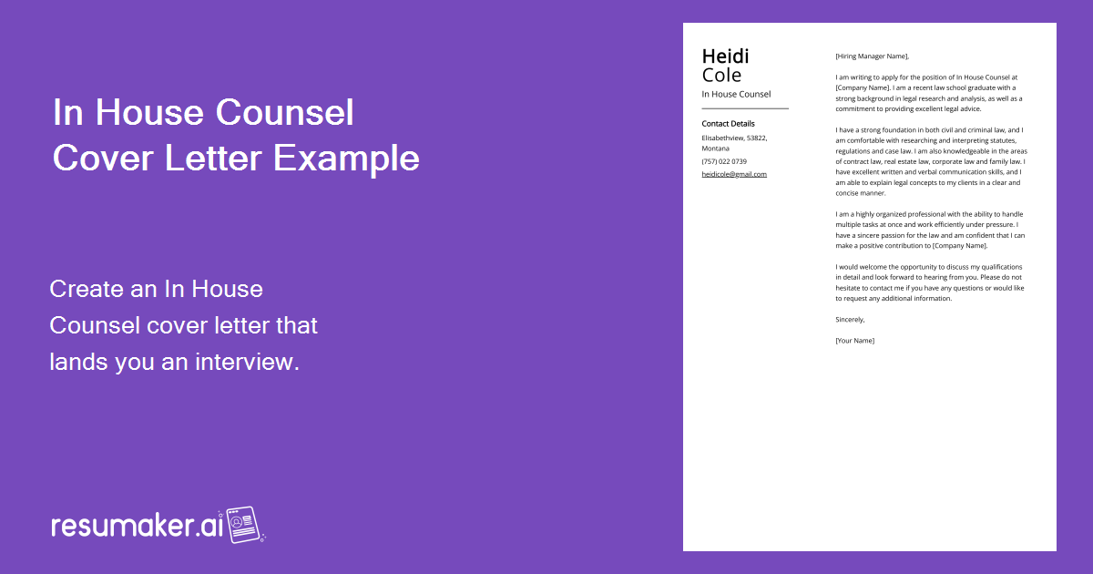 In House Counsel Cover Letter: Sample & Guide (Entry Level & Senior Jobs)
