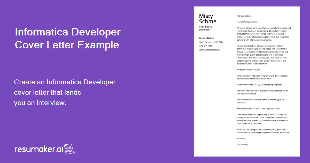 Informatica Developer Cover Letter: Sample & Guide (Entry Level & Senior Jobs)