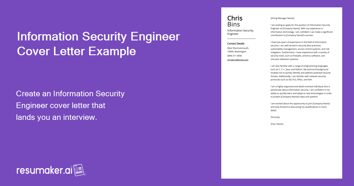 Information Security Engineer Cover Letter: Sample & Guide (Entry Level ...