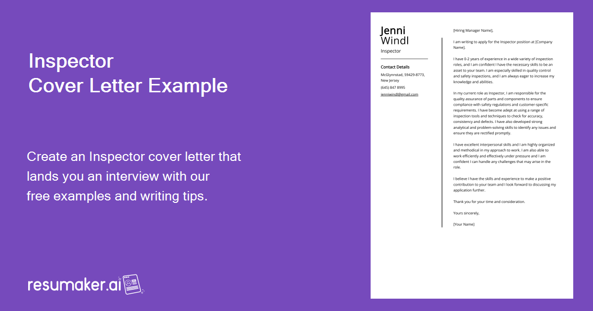 Inspector Cover Letter: Sample & Guide [Entry Level + Senior Jobs]