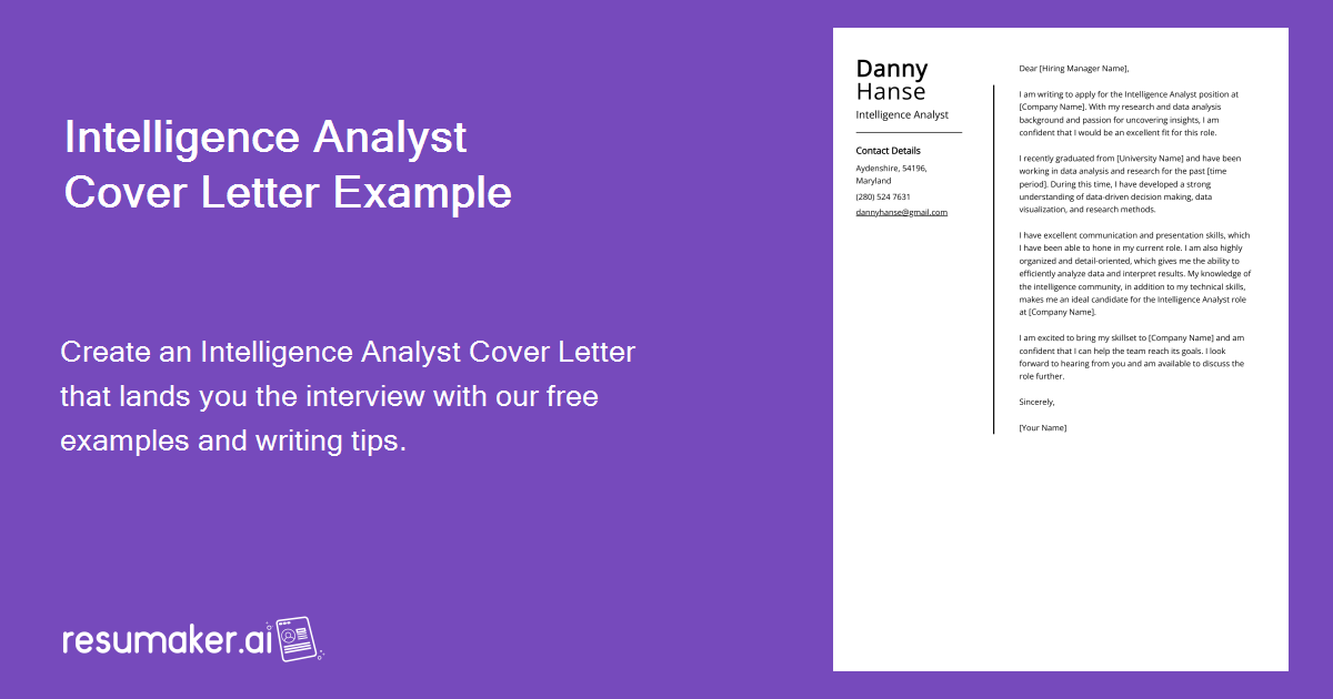 Intelligence Analyst Cover Letter Example (Free Guide)