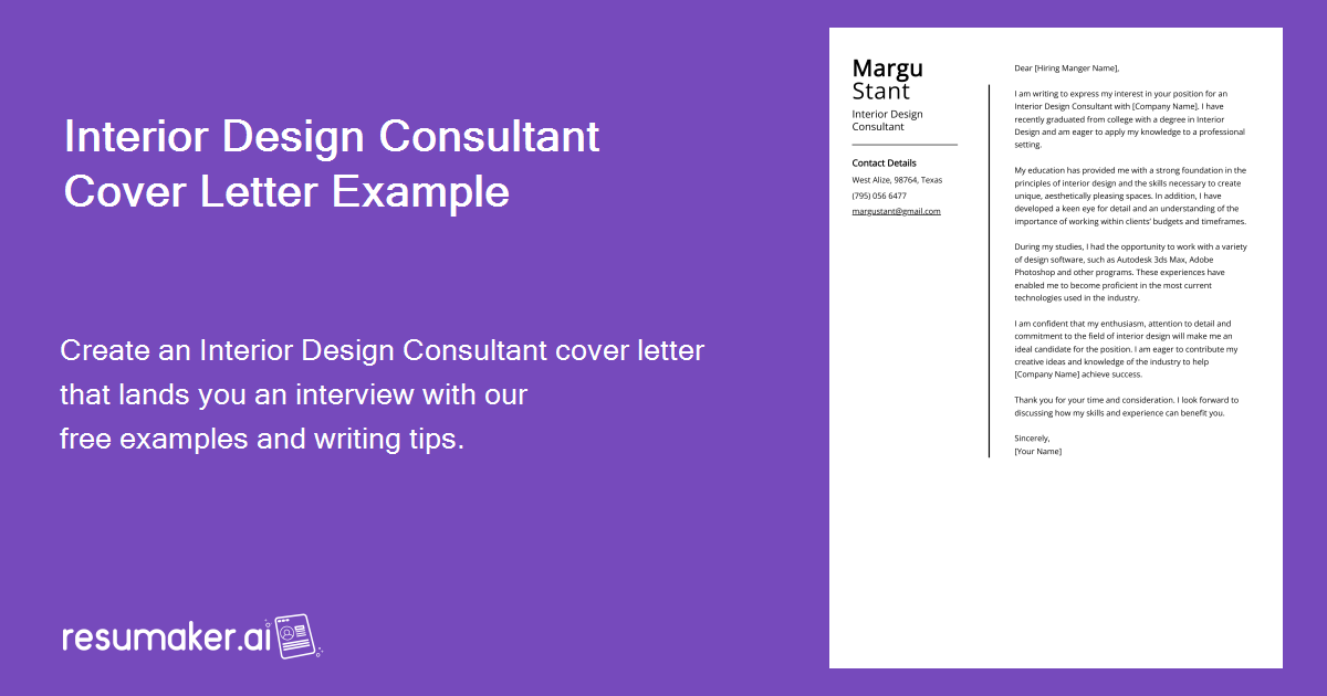 Interior Design Consultant Cover Letter: Sample & Guide [Entry Level ...