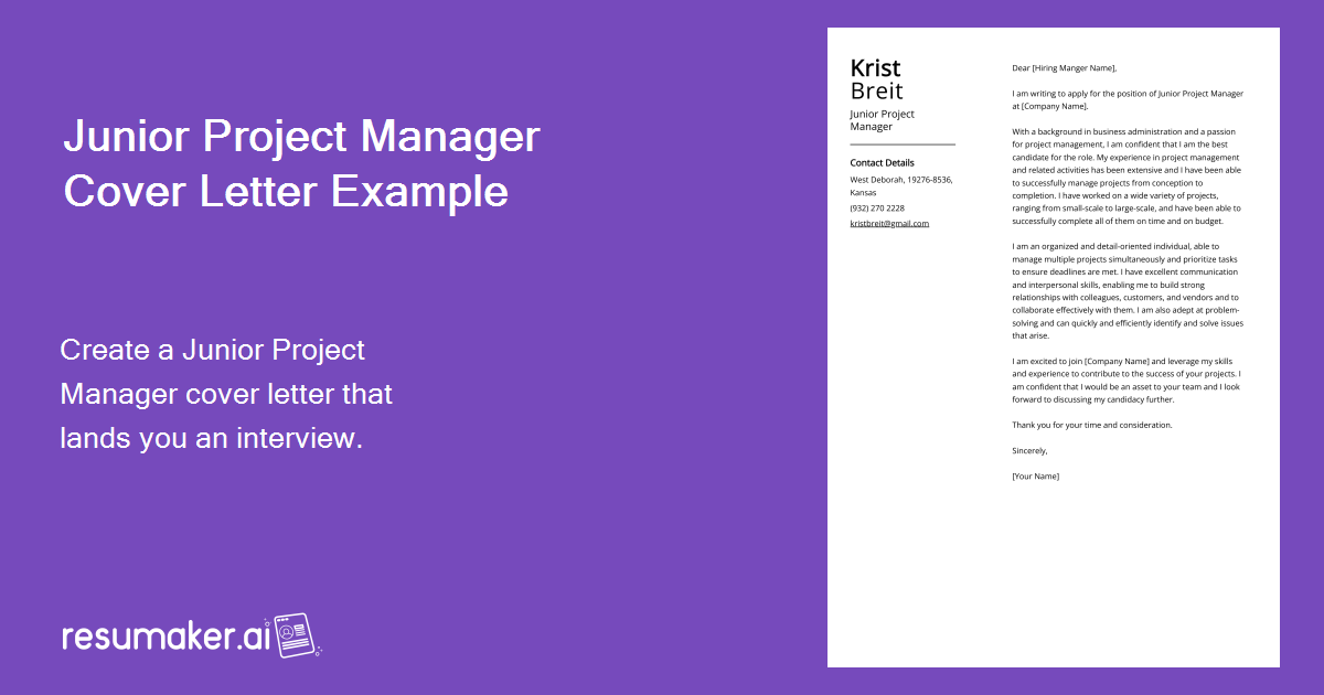 Junior Project Manager Cover Letter: Sample & Guide (Entry Level ...