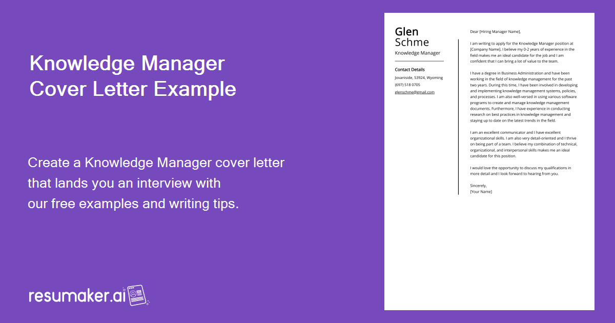 Knowledge Manager Cover Letter: Job Description, Sample & Guide