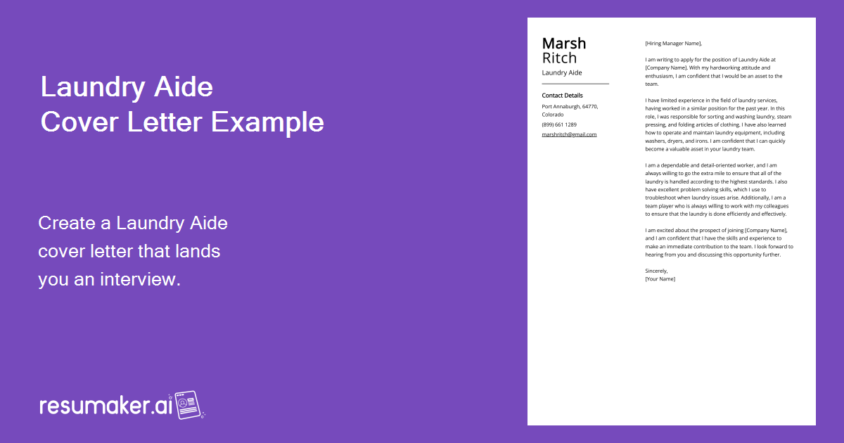 Laundry Aide Cover Letter: Job Description, Sample & Guide