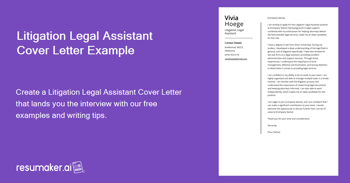 Legal Assistant Cover Letter