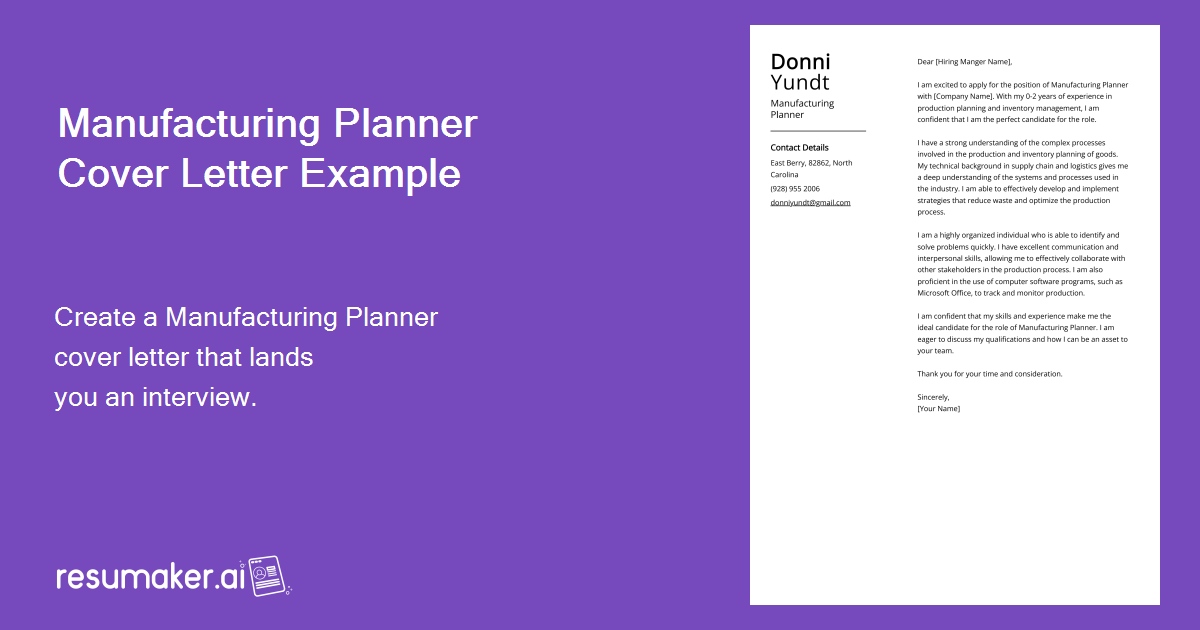 Manufacturing Planner Cover Letter: Job Description, Sample & Guide