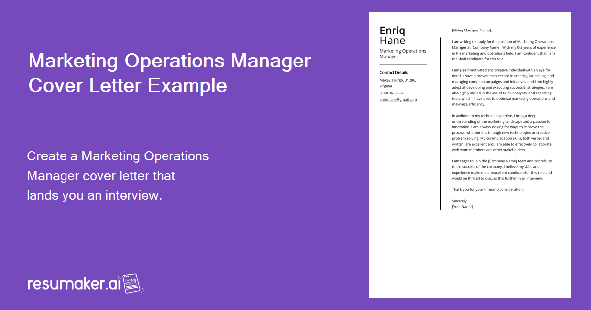 Marketing Operations Manager Cover Letter: Job Description, Sample & Guide