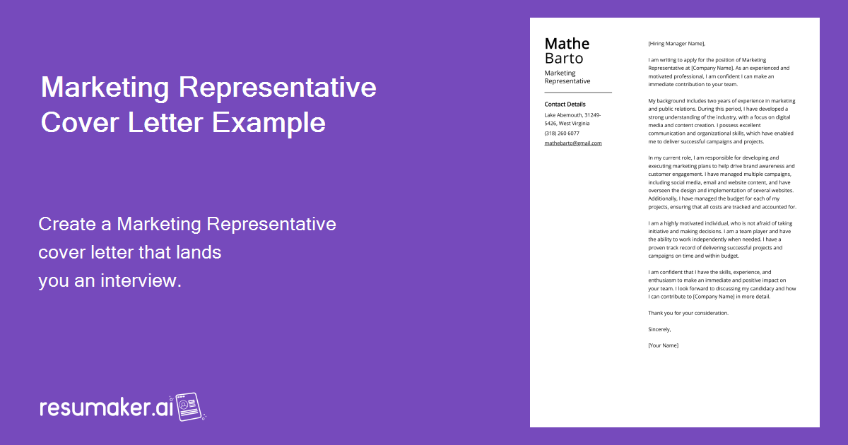 Marketing Representative Cover Letter: Job Description, Sample & Guide