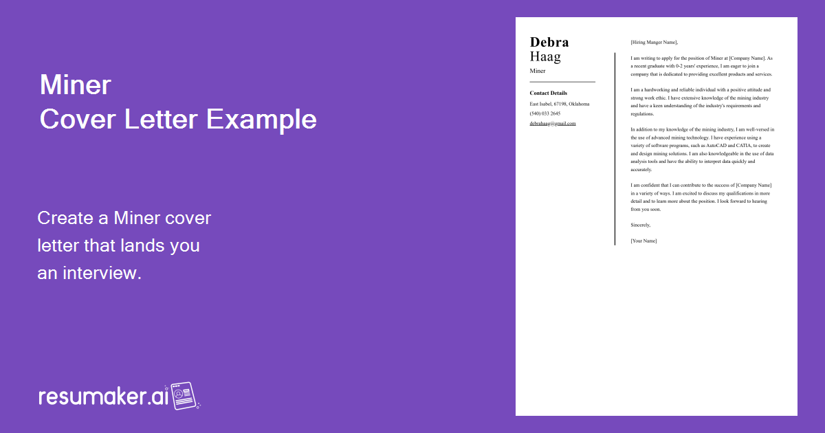 Miner Cover Letter: Job Description, Sample & Guide
