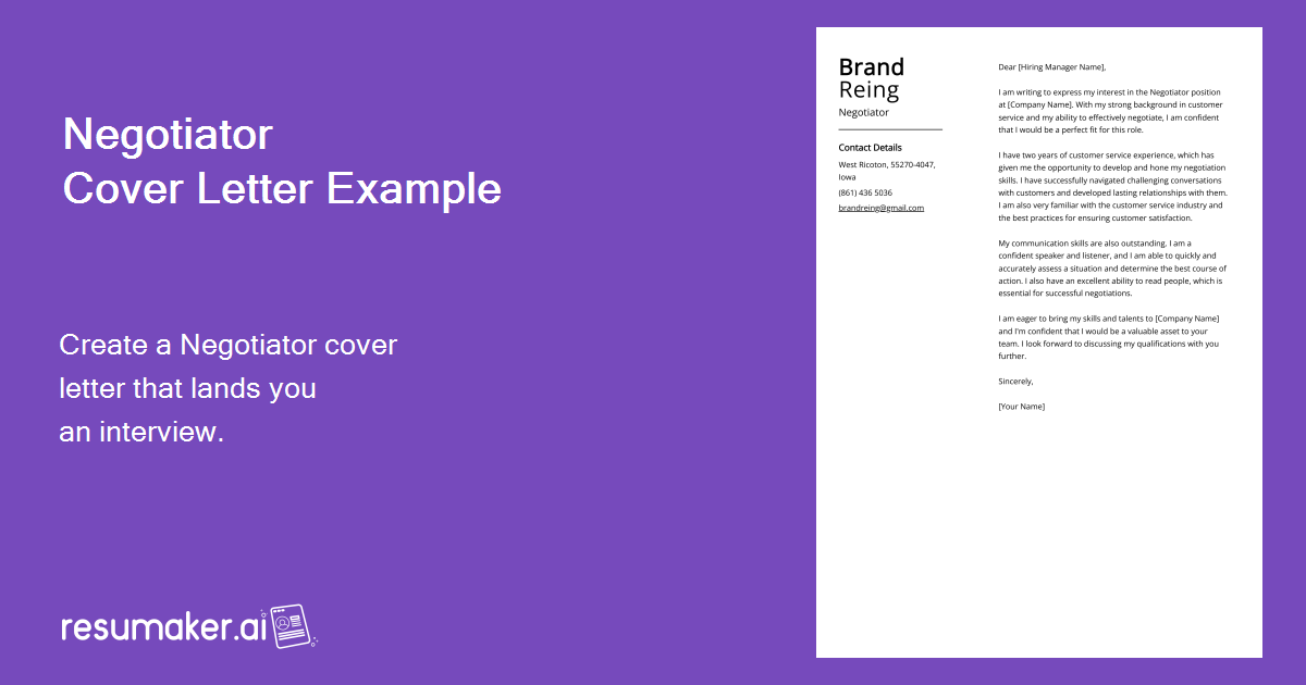 Negotiator Cover Letter: Job Description, Sample & Guide